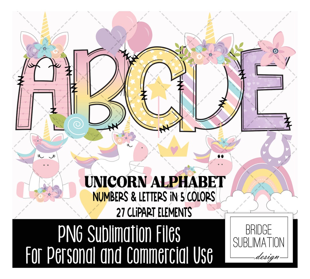 Unicorn Doodle Alphabet Bundle, Unicorn Font, Unicorn PNG Letters ...