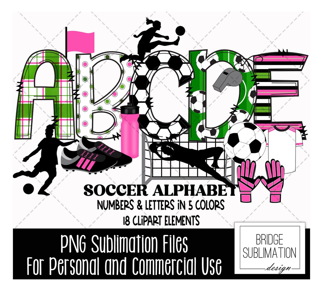 Soccer Doodle Alphabet Bundle, Soccer PNG Letters, Numbers ...