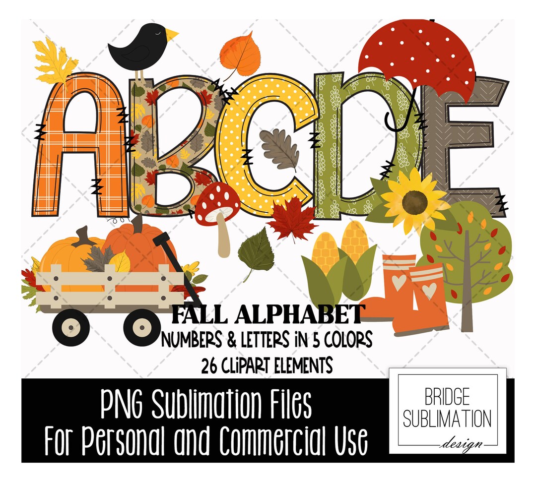 Fall Alphabet Bundle, Autumn PNG Letters, Numbers & Accessories, Fall ...