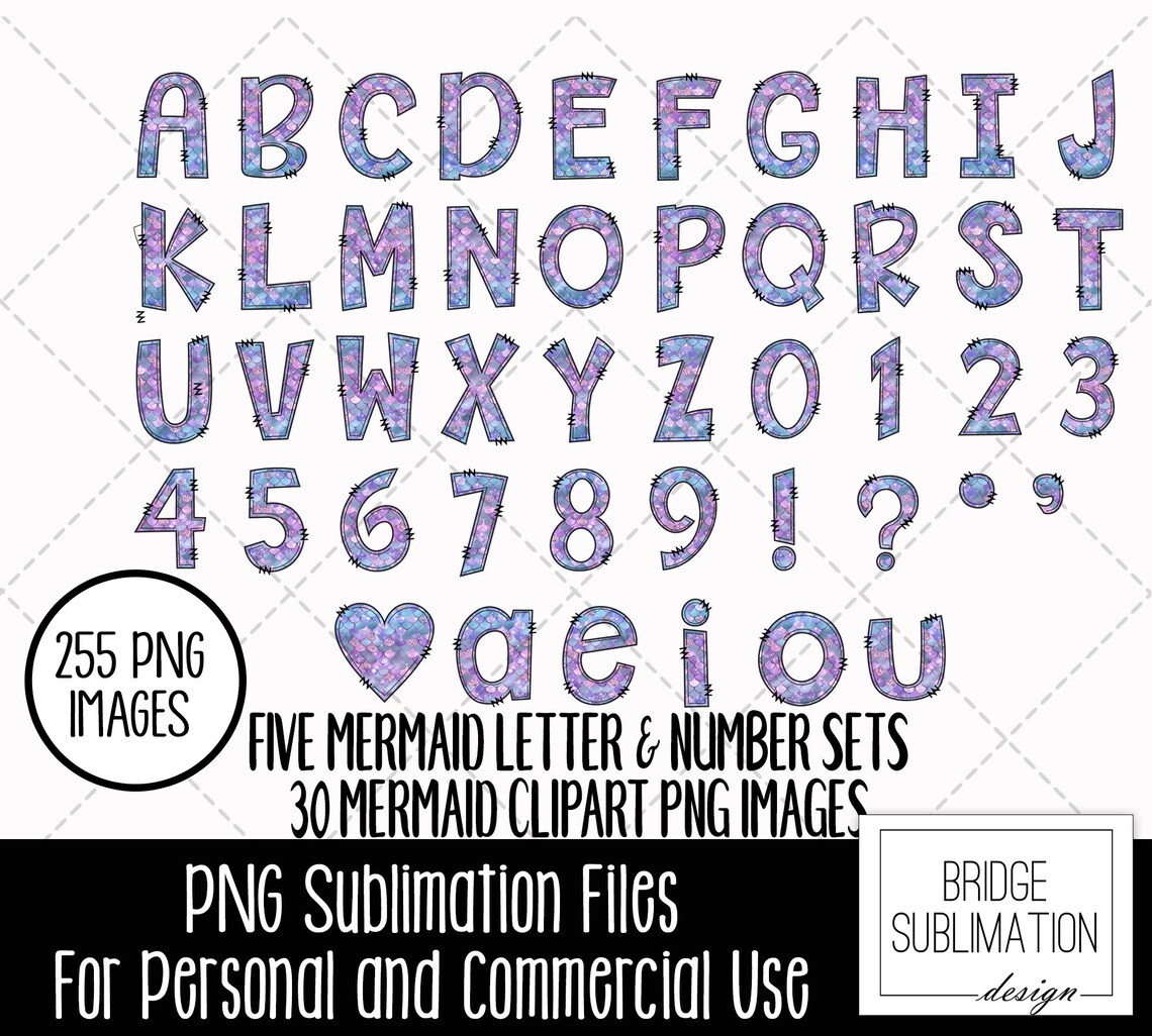 Mermaid Doodle Alphabet Bundle Mermaid PNG Letters Numbers - Etsy