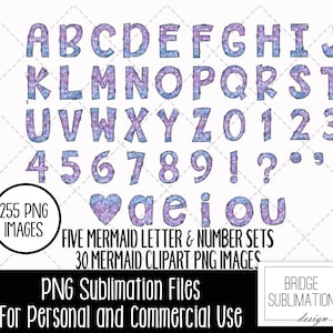 Mermaid Doodle Alphabet Bundle, Mermaid, PNG Letters, Numbers ...