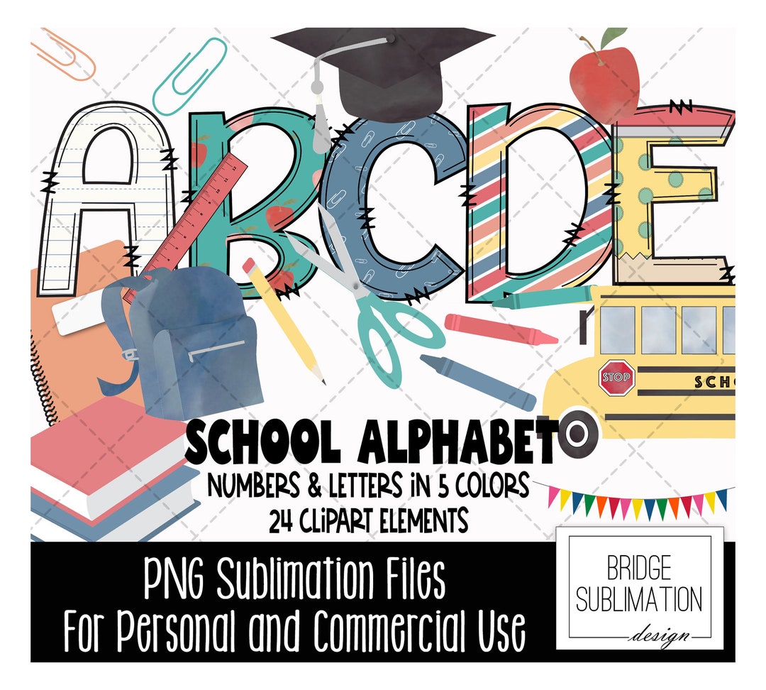 School Doodle Alphabet Bundle, Teacher PNG Letters, Numbers ...