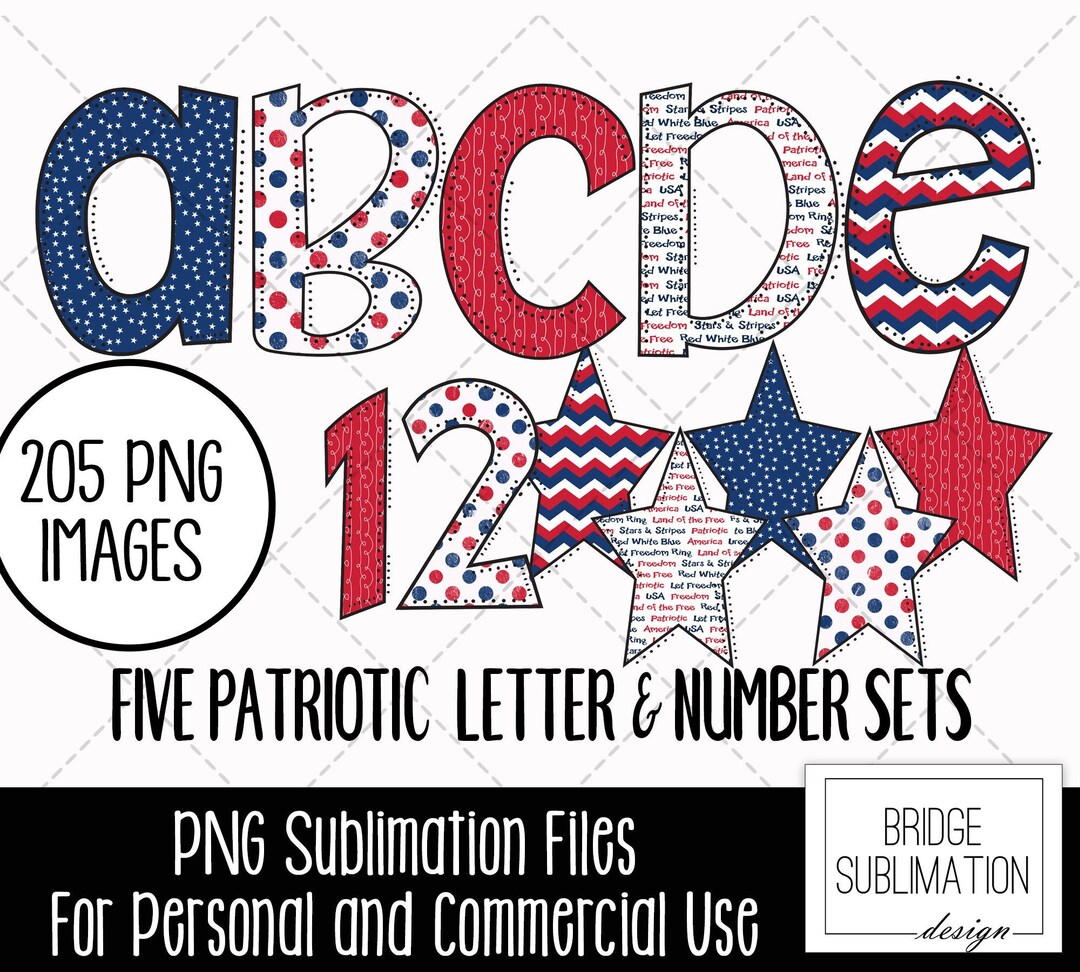 Patriotic Doodle Letters Bundle, 4th of July Alphabet PNG, 4th of July ...