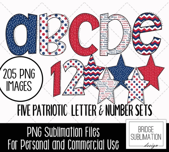 Patriotic Doodle Letters Bundle 4th of July Alphabet PNG 4th - Etsy