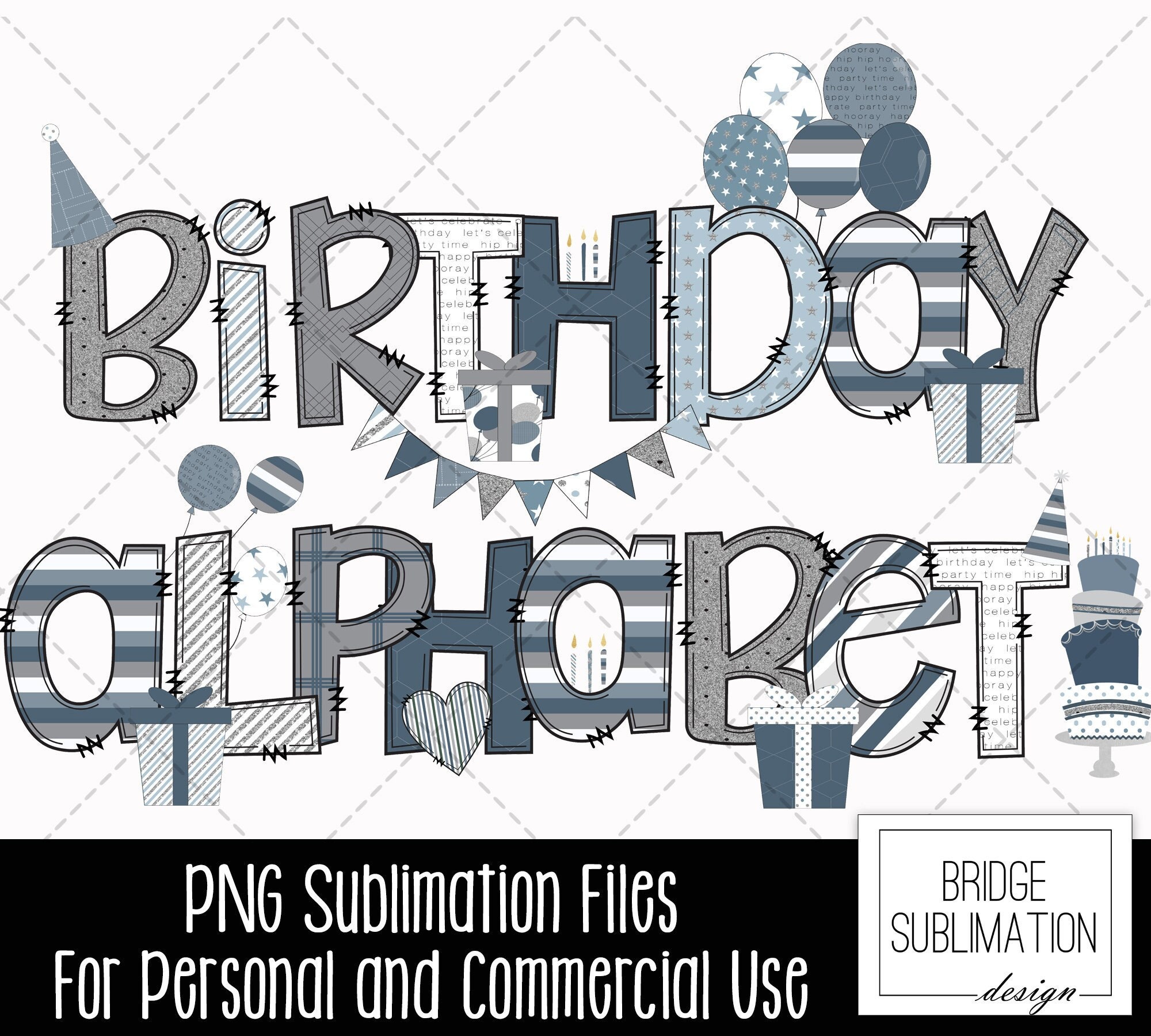 Birthday Doodle Alphabet Bundle Birthday PNG Letters Numbers - Etsy