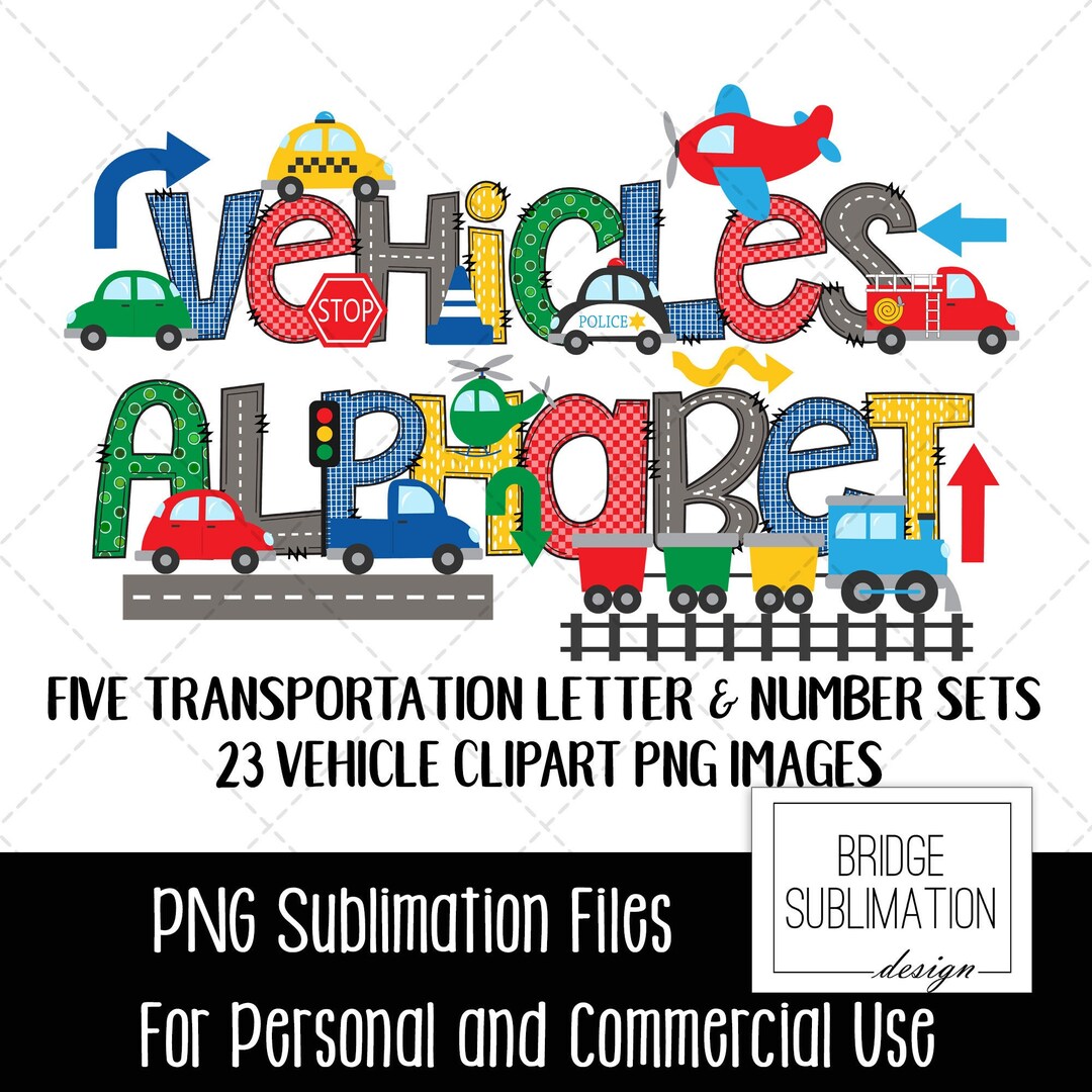 Transportation Doodle Alphabet Bundle Vehicles PNG Letters - Etsy