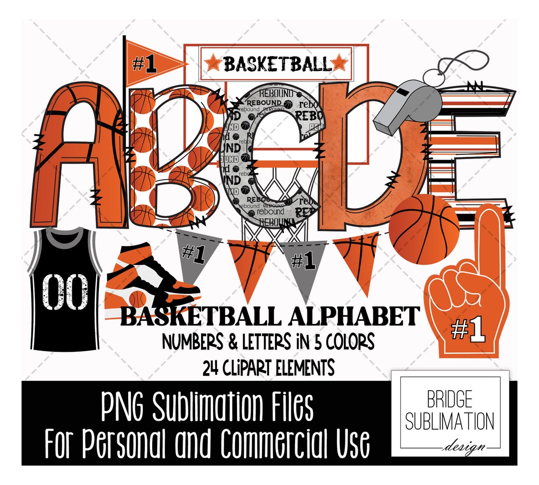 Basketball Doodle Alphabet Bundle, Basketball PNG Letters, Numbers ...