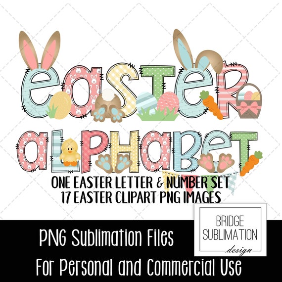 Easter Doodle Alphabet Bundle Easter PNG Letters Numbers & - Etsy