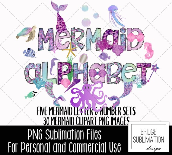 Mermaid Doodle Alphabet Bundle Mermaid PNG Letters Numbers - Etsy
