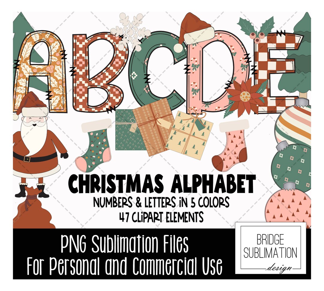 Boho Christmas Alphabet PNG, Christmas PNG Letters, Numbers ...