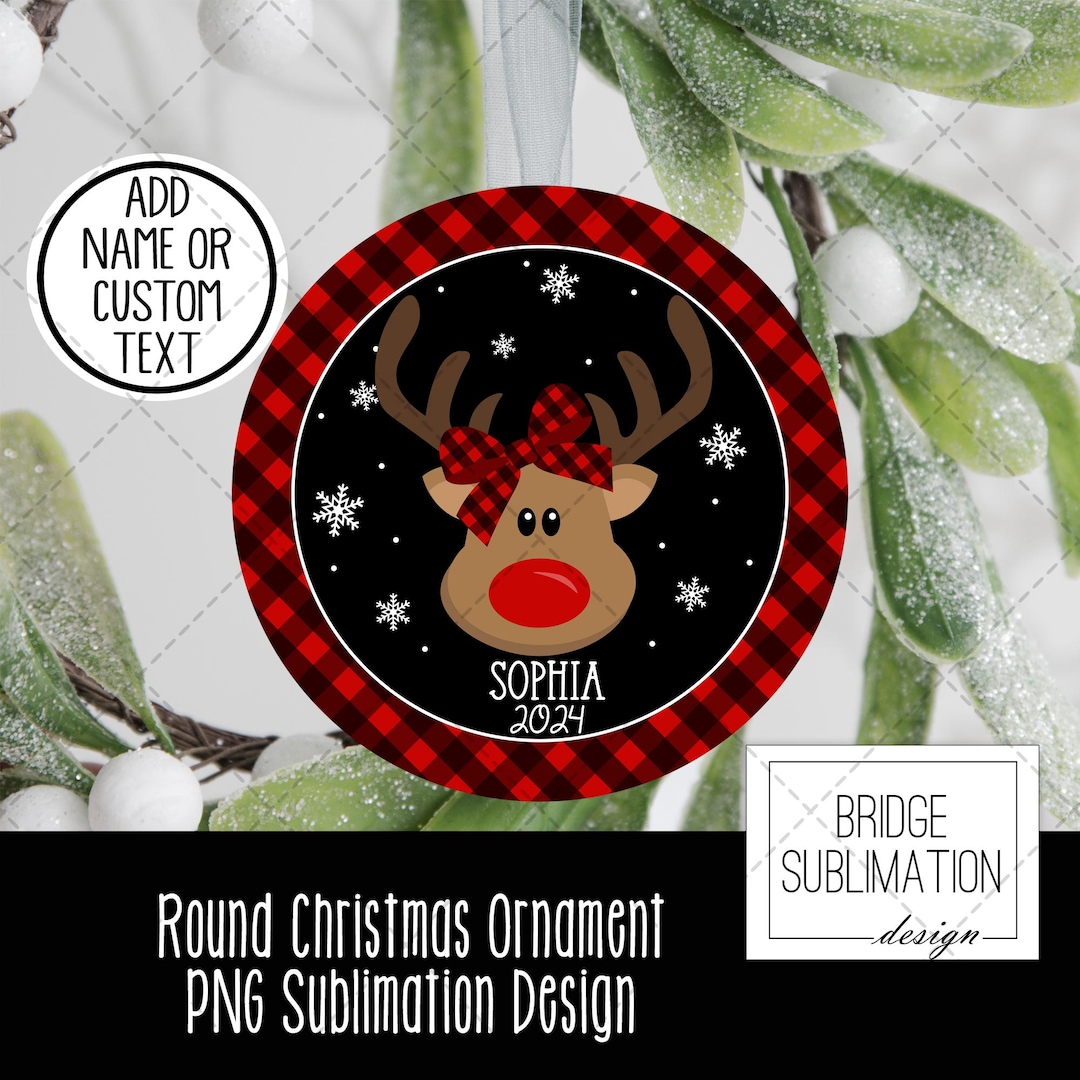 Reindeer Ornament PNG Sublimation Template, Reindeer Round Ornament ...