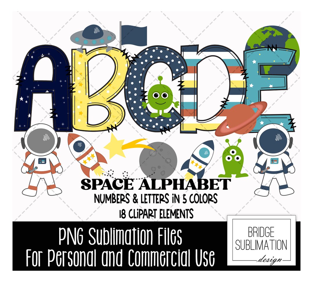 Space Doodle Alphabet Bundle, Space PNG Letters, Numbers & Accessories ...