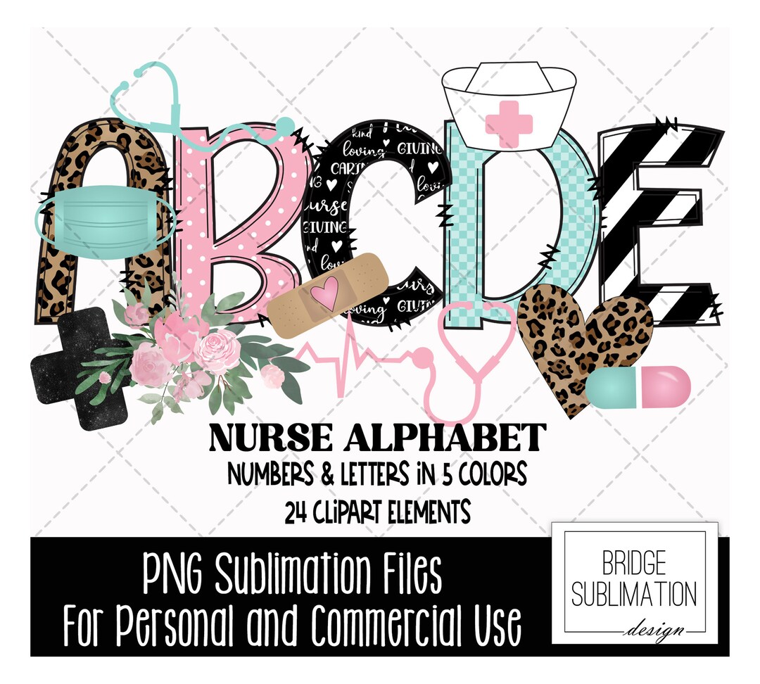 Nurse Doodle Alphabet Bundle, Nurse PNG Letters, Numbers & Accessories ...