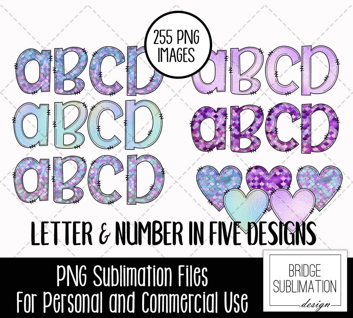 Mermaid Doodle Alphabet Bundle Mermaid PNG Letters Numbers - Etsy