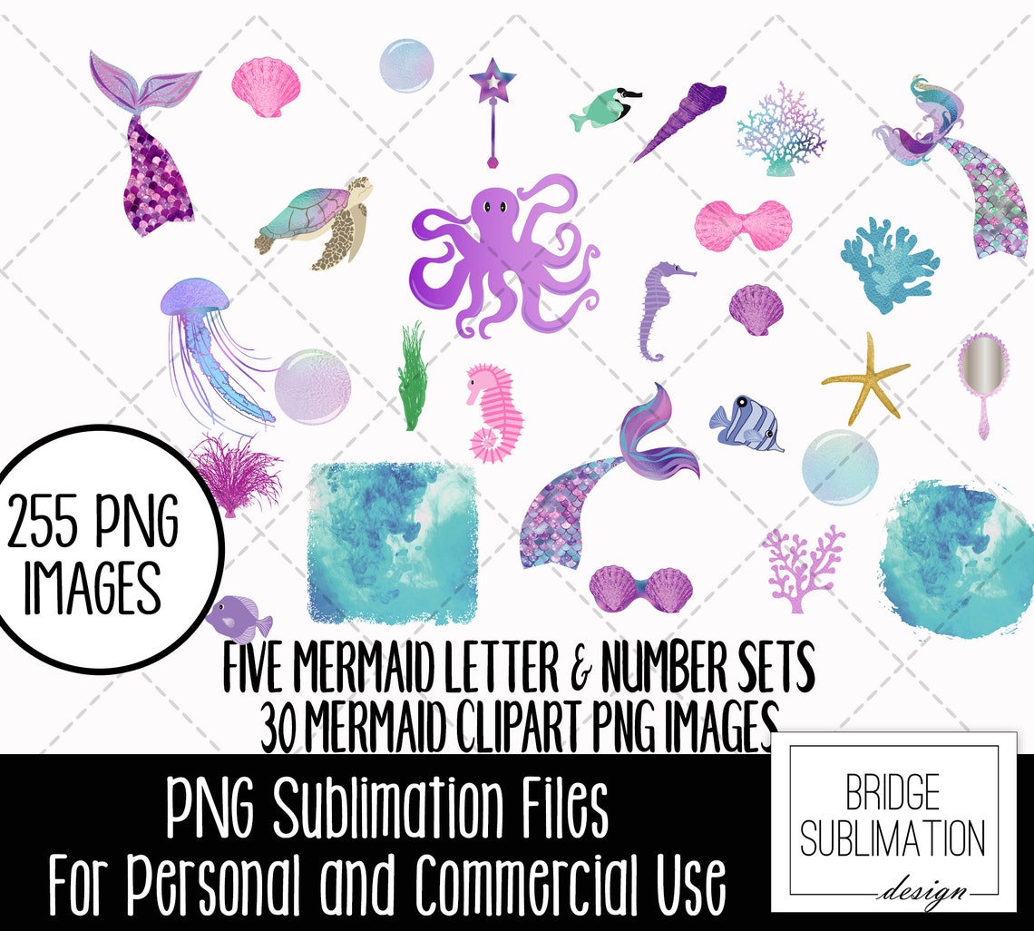 Mermaid Doodle Alphabet Bundle Mermaid PNG Letters Numbers - Etsy