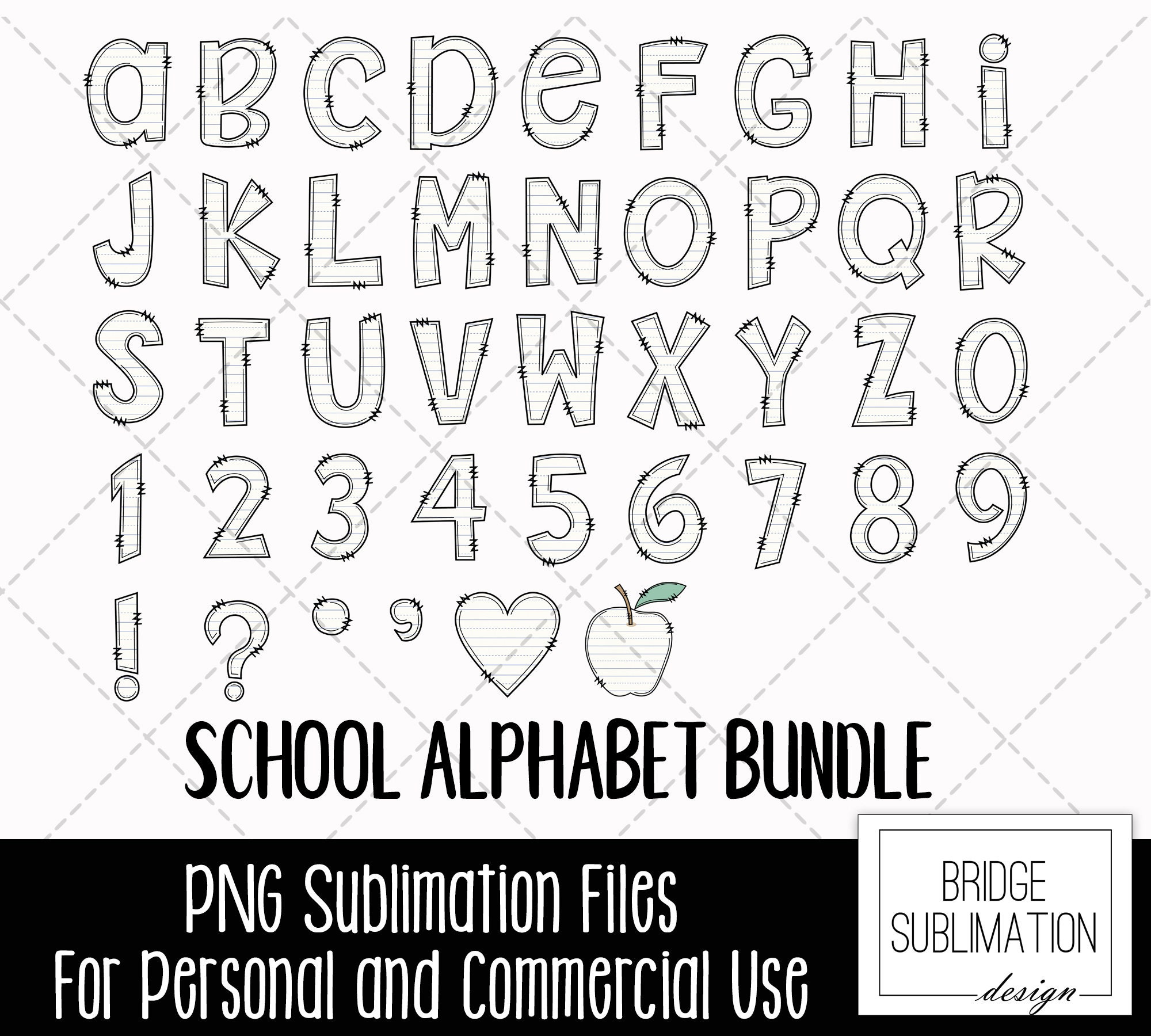 School Doodle Alphabet Bundle Teacher PNG Letters Numbers & - Etsy