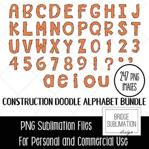 Construction Doodle Alphabet Bundle, Construction PNG Letters, Numbers ...