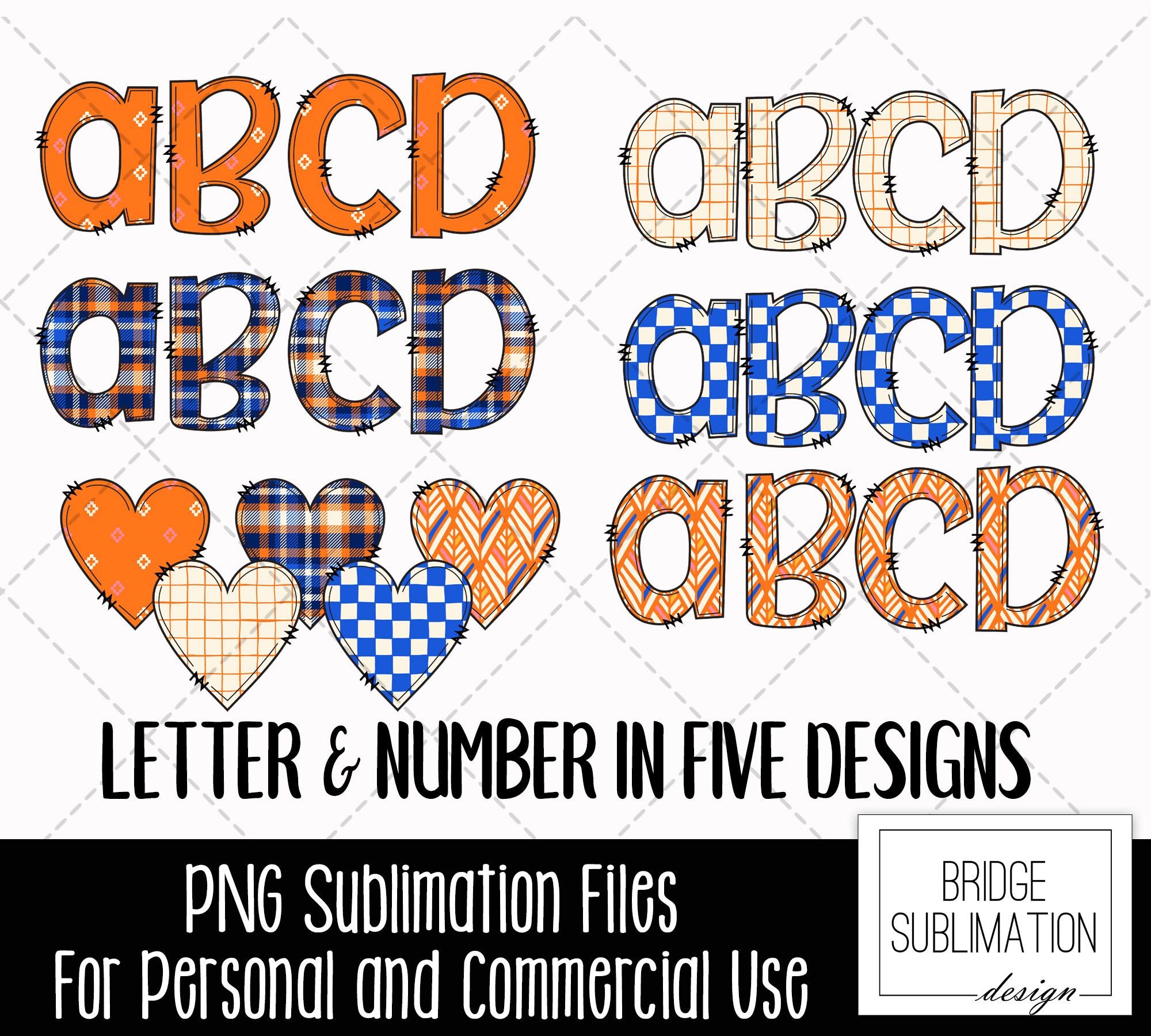 Boho Orange Blue Doodle Letters Bundle, Autumn Alphabet PNG, Fall ...