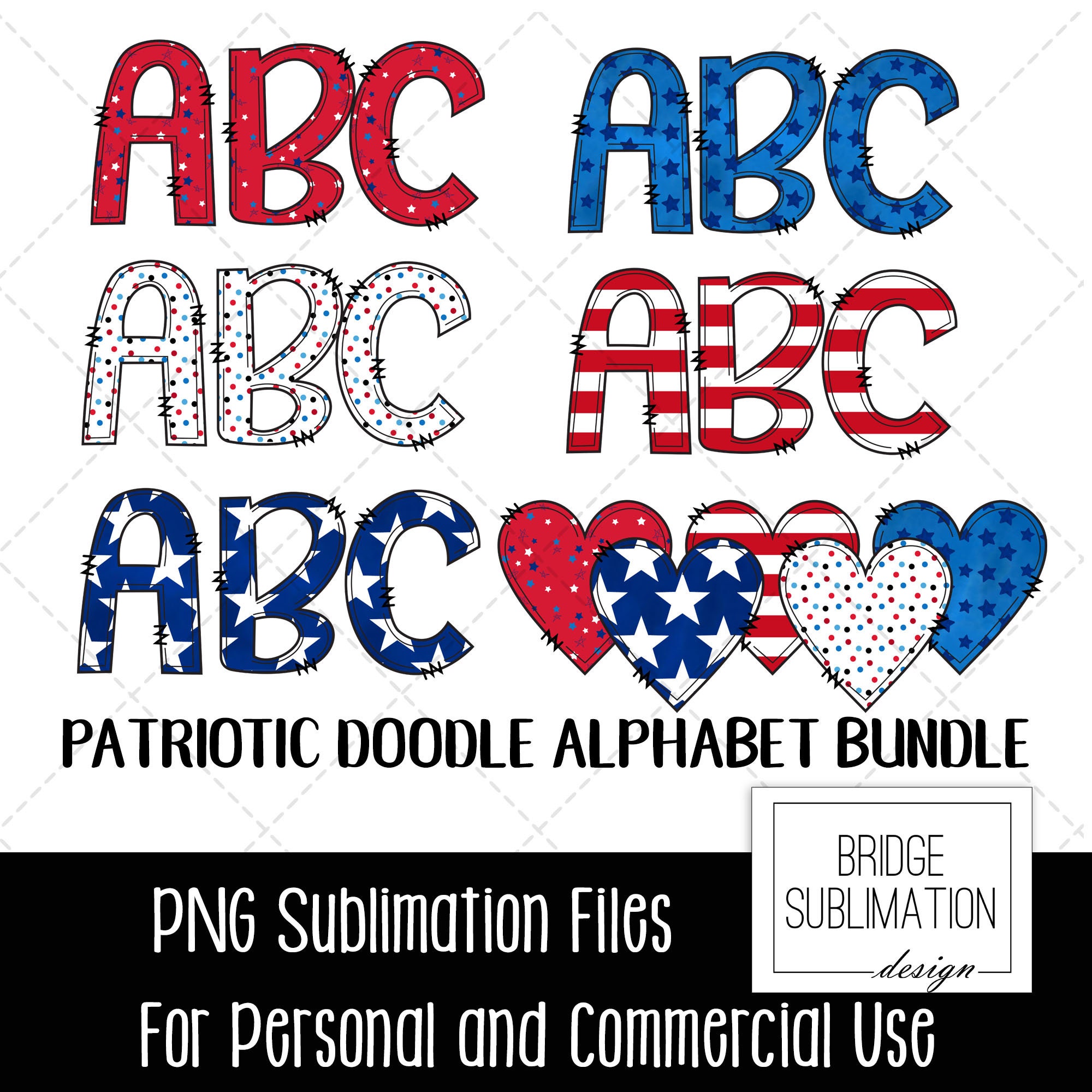 Patriotic Doodle Alphabet Bundle 4th of July PNG Letters - Etsy
