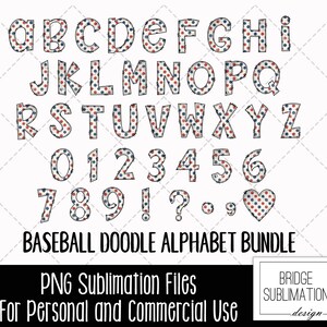 Baseball Doodle Alphabet Bundle, Baseball PNG Letters, Numbers ...