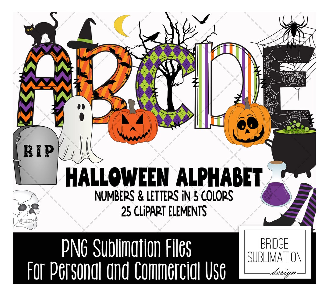 Halloween Doodle Alphabet Bundle, Halloween PNG Letters, Numbers ...