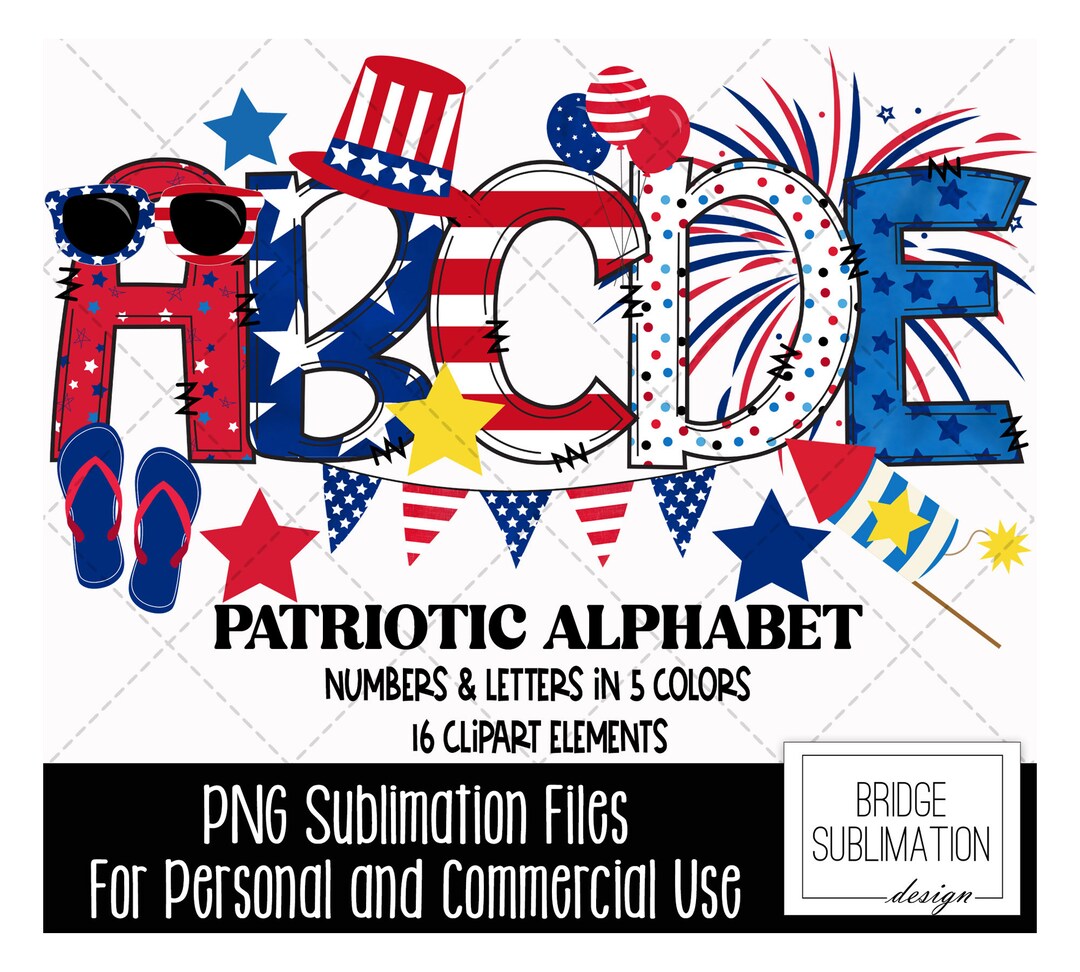 Patriotic Doodle Alphabet Bundle, 4th of July PNG Letters, Numbers ...