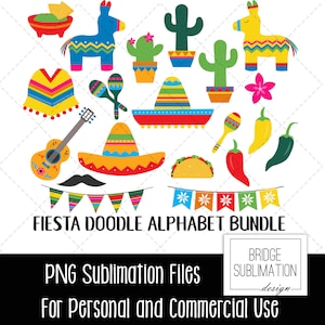 Fiesta Doodle Alphabet Bundle, Fiesta PNG Letters, Numbers ...