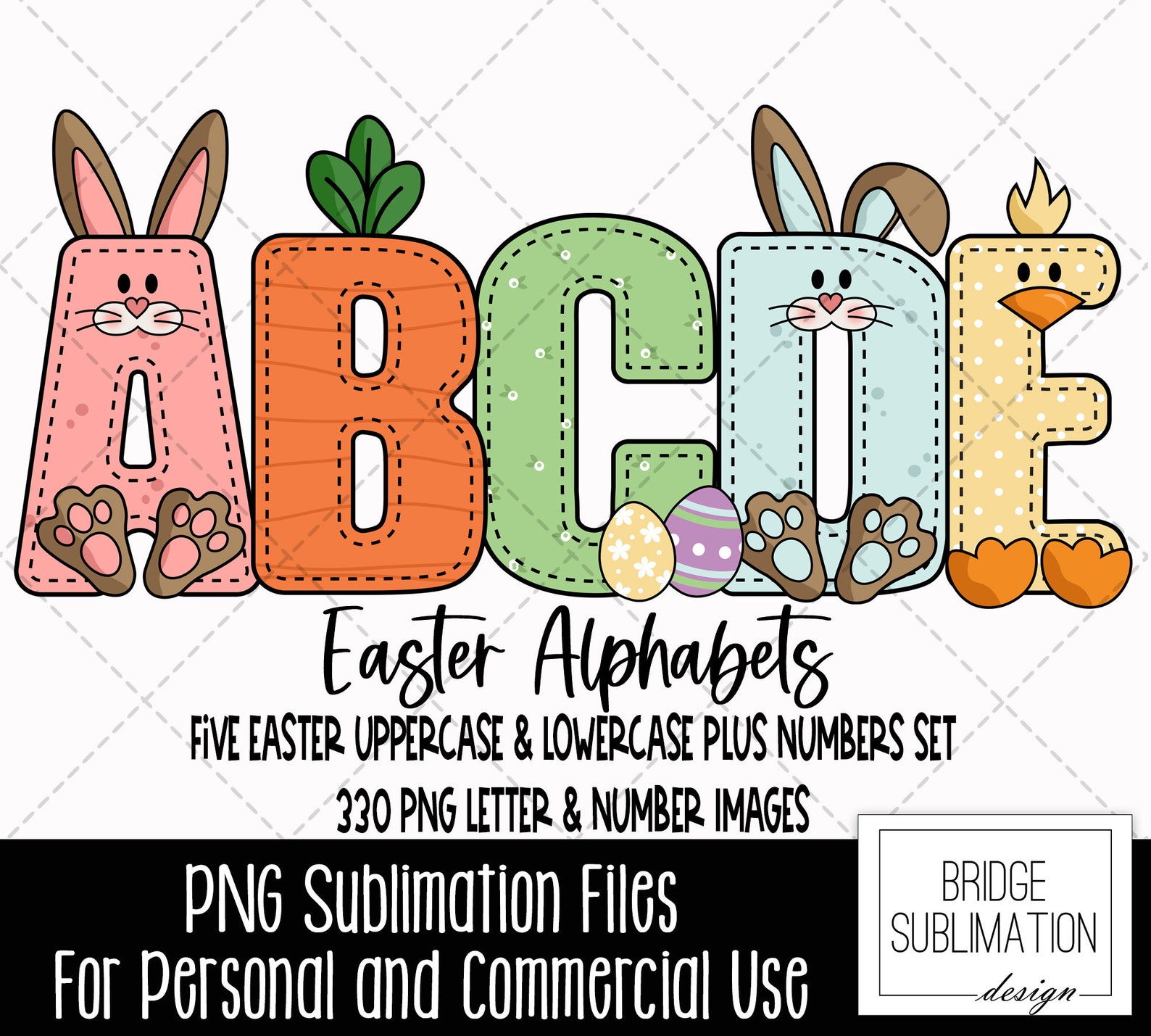 Easter Doodle Alphabet PNG Bundle, Easter Uppercase & Lowercase Letters ...