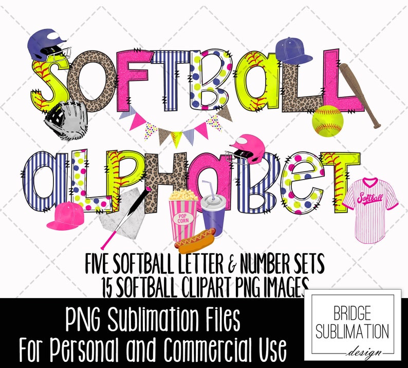 Softball Doodle Alphabet Bundle Softball PNG Letters Numbers - Etsy