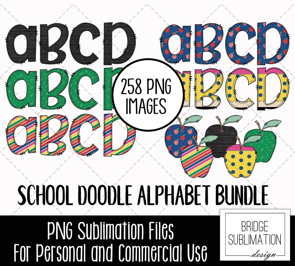 School Doodle Alphabet Bundle Teacher PNG Letters Numbers & - Etsy