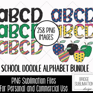 School Doodle Alphabet Bundle, Teacher PNG Letters, Numbers ...