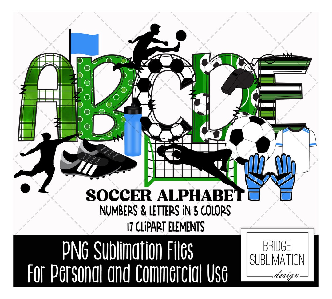 Soccer Doodle Alphabet Bundle, Soccer PNG Letters, Numbers ...