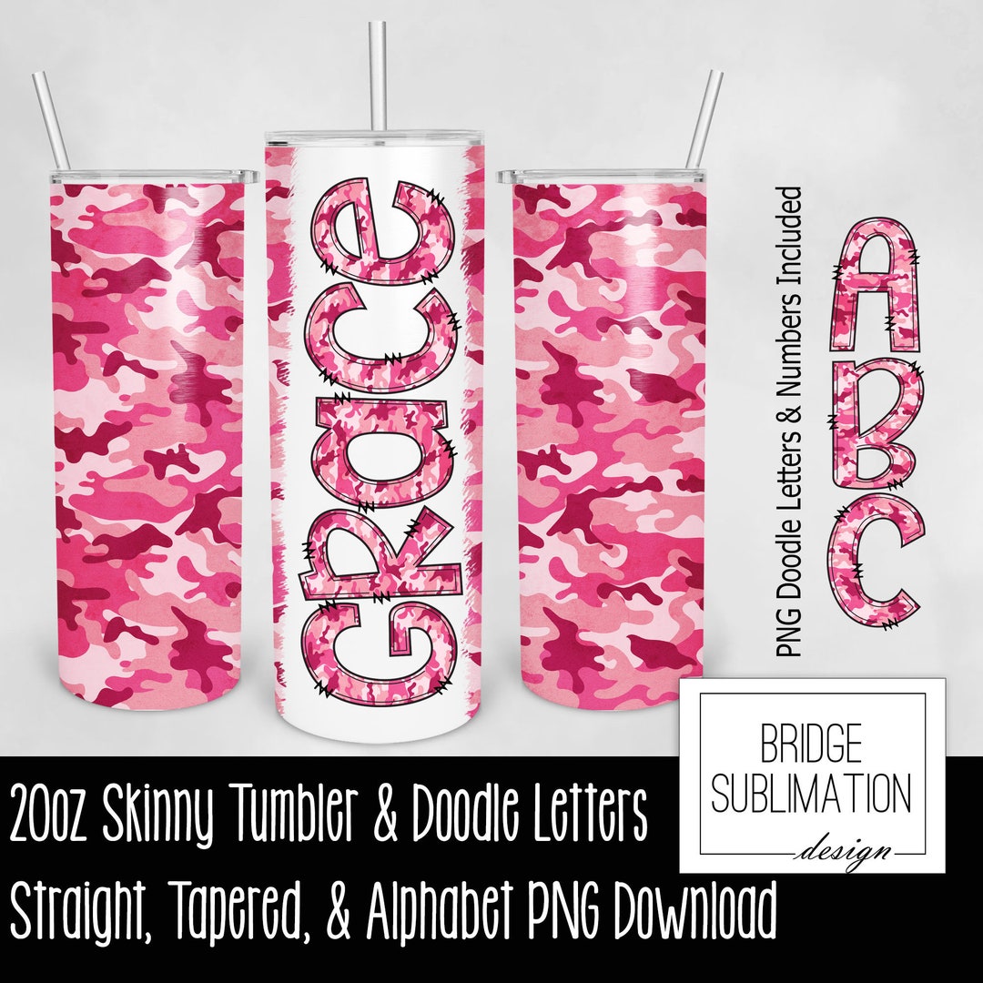 Pink Camo Tumbler With Matching Doodle Alphabet PNG, Camouflage 20oz ...