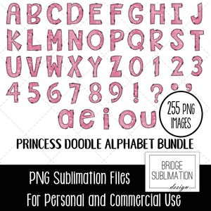 Princess Doodle Alphabet Bundle, Princess PNG Letters, Numbers ...