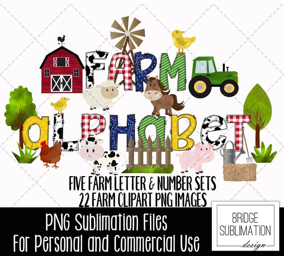 Farm Doodle Alphabet Bundle Farm Animal PNG Letters Numbers - Etsy