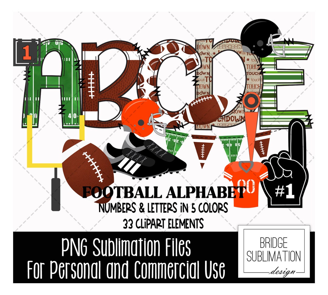 Football Doodle Alphabet Bundle, Football PNG Letters, Numbers ...