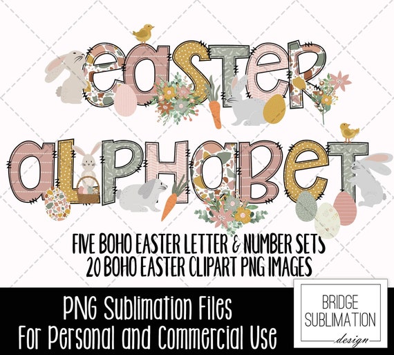 Boho Easter Doodle Alphabet Bundle Easter PNG Letters | Etsy