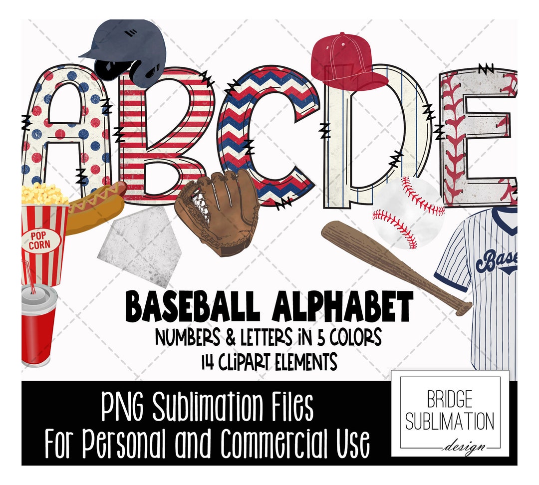 Baseball Doodle Alphabet Bundle, Baseball PNG Letters, Numbers ...