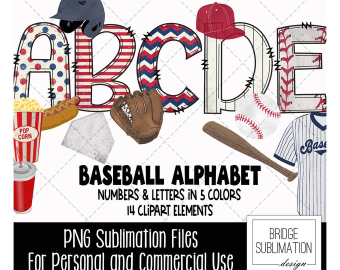 Baseball Doodle Alphabet Bundle, Baseball PNG Letters, Numbers ...