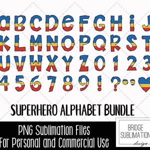 Superhero Doodle Alphabet Bundle, Superhero PNG Letters, Numbers ...