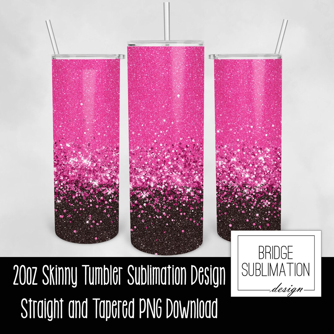 Hot Pink Black Ombre Glitter 20oz Skinny Tumbler Sublimation Design ...