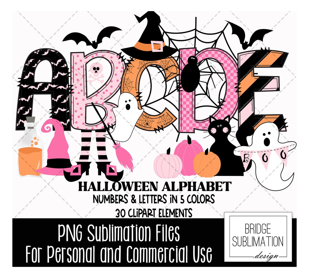 Halloween Doodle Alphabet Bundle, Halloween PNG Letters, Numbers ...