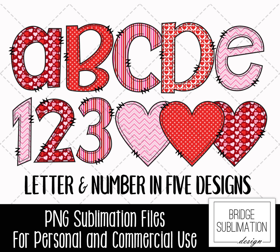 Valentine Doodle Letters Bundle, Valentine Alphabet PNG, Pink Red Heart ...