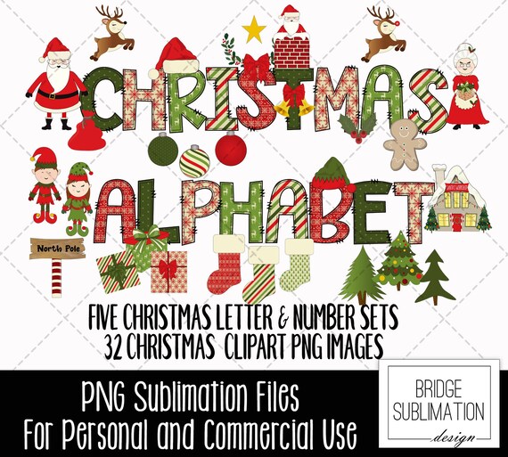 Christmas Alphabet PNG Christmas PNG Letters Numbers & - Etsy