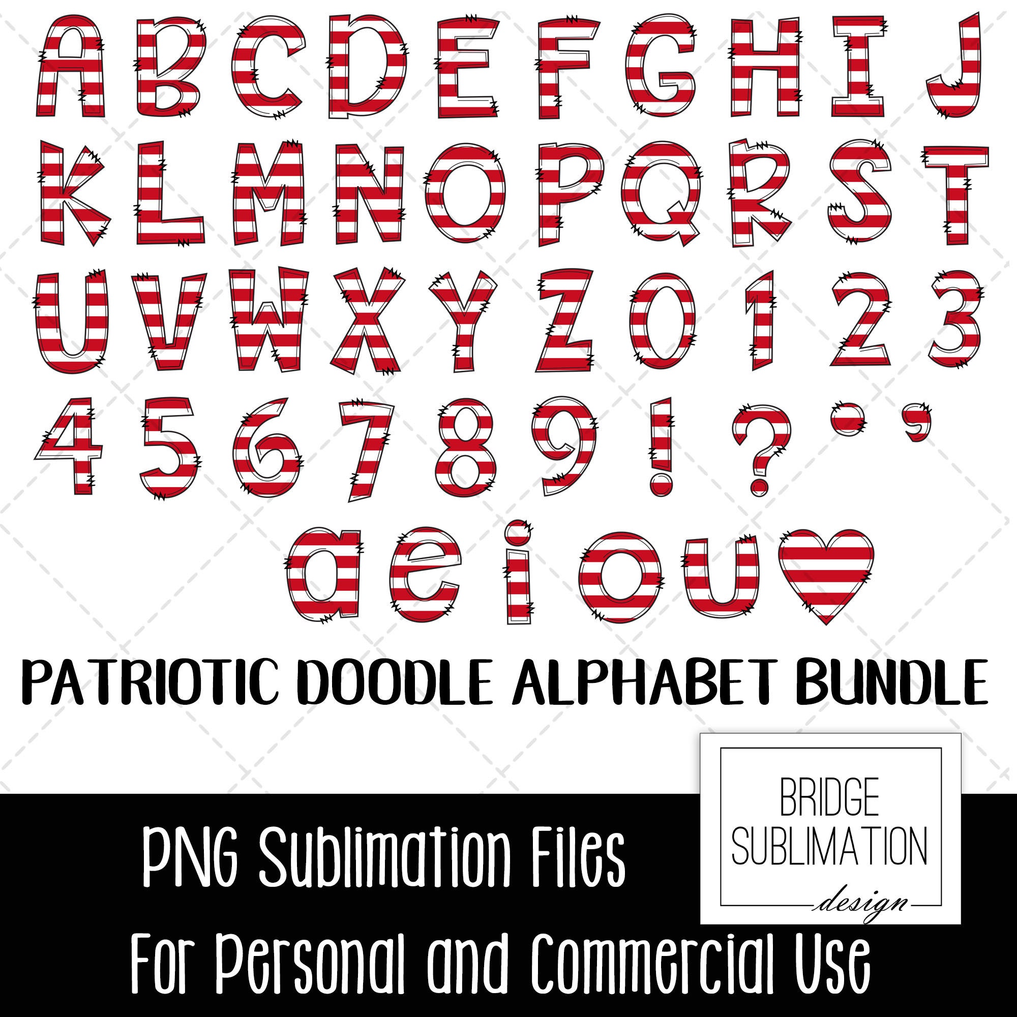 Patriotic Doodle Alphabet Bundle 4th of July PNG Letters - Etsy