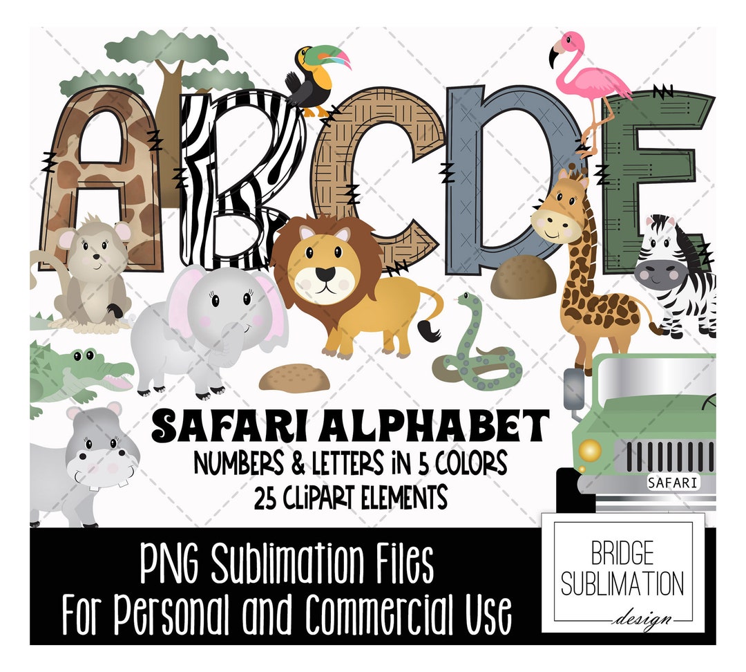 Safari Zoo Doodle Alphabet Bundle, Safari Zoo PNG Letters, Numbers ...