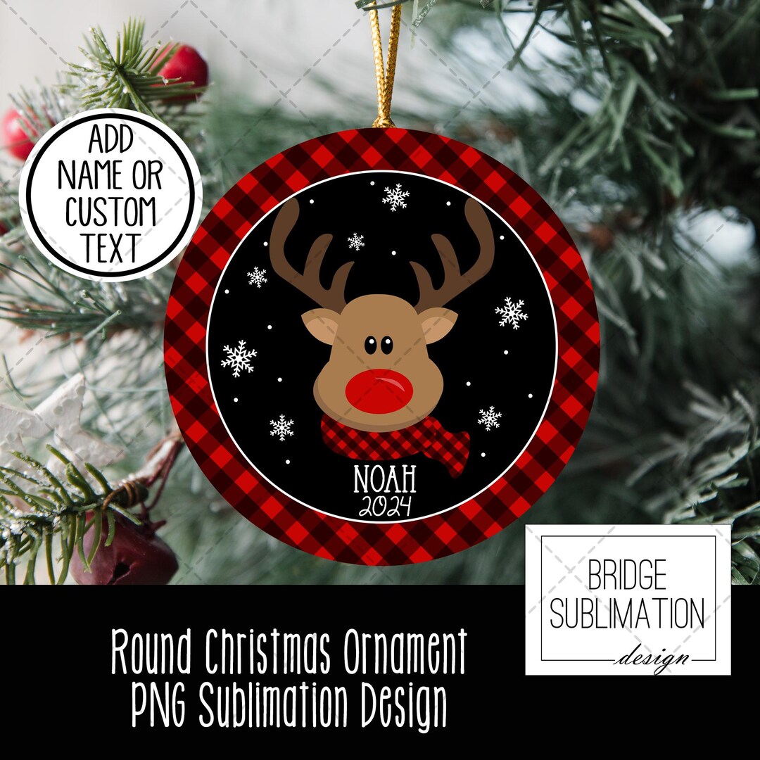 Reindeer Ornament PNG Sublimation Template, Reindeer Round Ornament ...