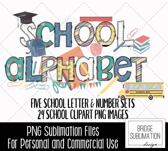 School Doodle Alphabet Bundle Teacher PNG Letters Numbers & | Etsy