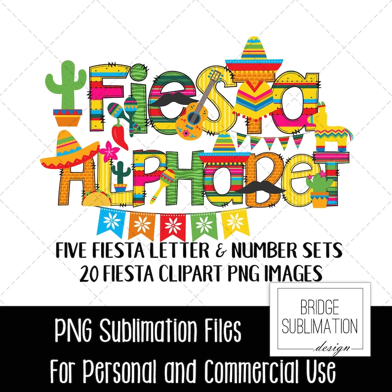 Fiesta Doodle Alphabet Bundle, Fiesta PNG Letters, Numbers ...
