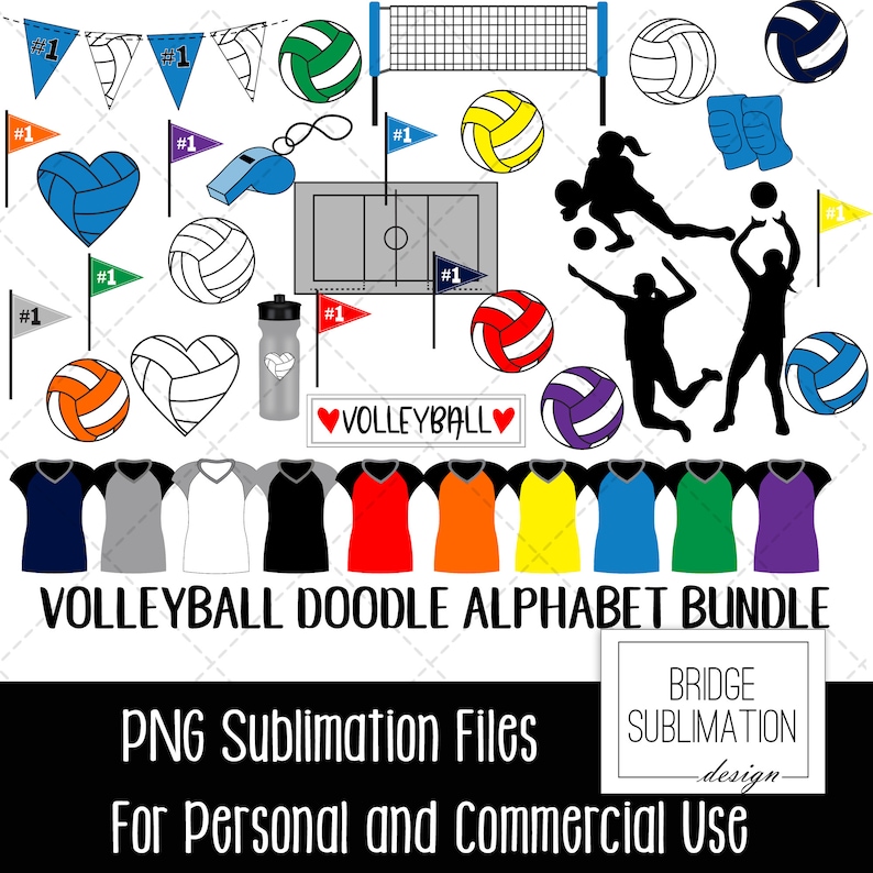 Volleyball Doodle Alphabet Bundle, Volleyball PNG Letters, Numbers ...